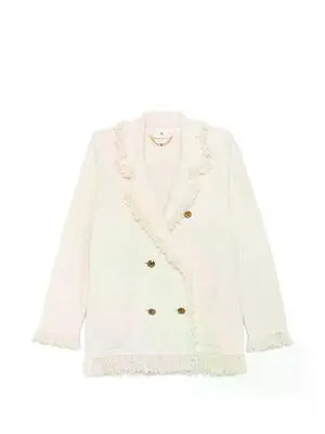 Elisabetta Franchi Fringed V-neck Double-breasted Blazer - Neutrals