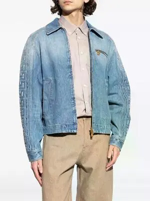 Versace Denim Zip-pocket Jacket With Greca Motif