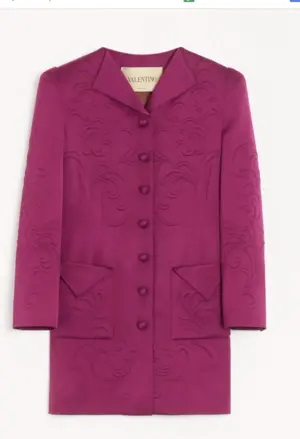 Valentino Garavani Embroidered Satin Cady Caban Coat Fuchsia
