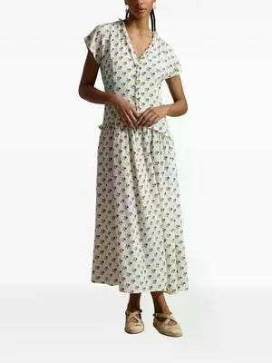 Polo Ralph Lauren Ruffled Floral Midi Dress - White