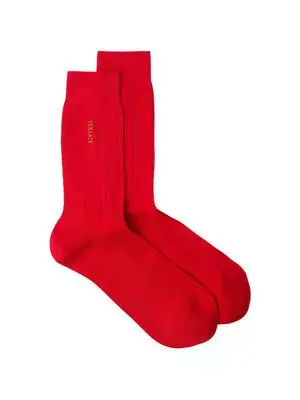 Versace Embroidered Cotton Ribbed Socks - Red