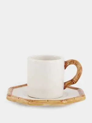 LES-OTTOMANS Bamboo Ceramic Coffee Cup And Saucer - Brown