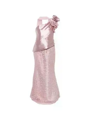 THE COUTURE CLUB Floral-embellished One-shoulder Maxi Dress - Pink