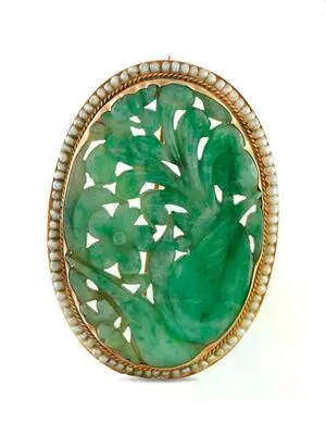 LB EXCLUSIVE Jade And Seed Pearl Brooch - Gold