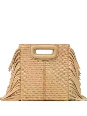 Maje Raffia Effect Mini Bag With Fringe Detailing - Neutrals