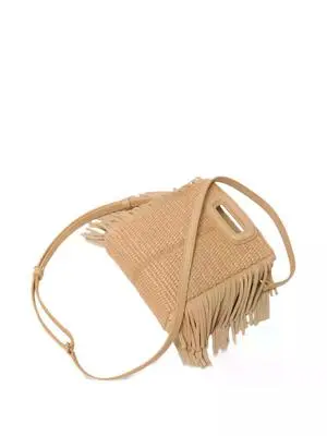 Maje Raffia Effect Mini Bag With Fringe Detailing - Neutrals
