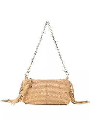 Maje Miss M Raffia Clutch With Chain Strap And Fringe Detail