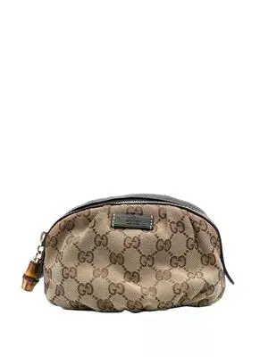 Gucci Gg Canvas Bamboo Cosmetic Pouch - Brown