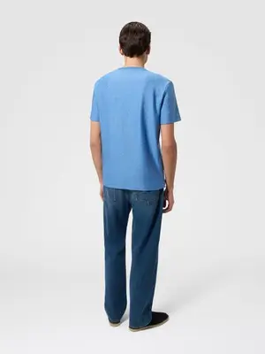 UM Crew-neck Cotton Jacquard T-shirt With Tone-on-tone Zigzag Design - Light Blue