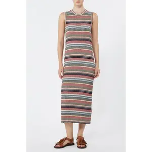 Crewneck Sleeveless Striped Dresses