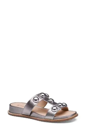 Johnston & Murphy Embellished Wedge Slide Sandal - Pewter Metallic Sheepskin