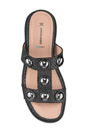 Johnston & Murphy Chandler Embellished Wedge Slide Sandal - Black Raffia