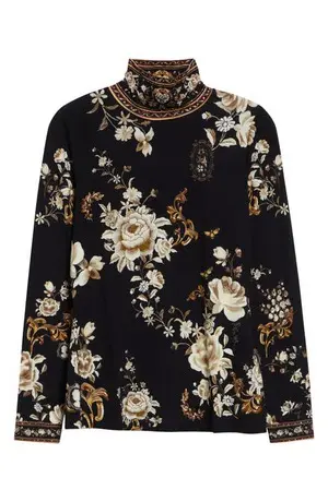 Camilla Print Jersey Turtleneck Top - Flamenco Folklore