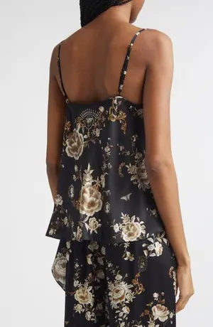 Camilla Printed Draped Asymmetric Silk Camisole - Flamenco Folklore