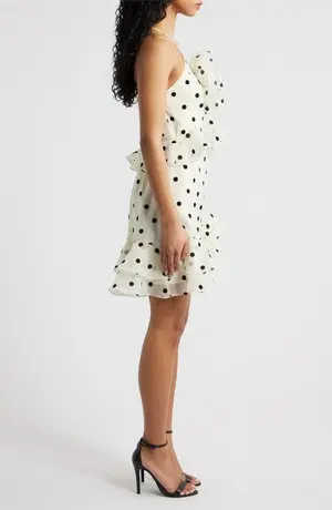LUCY PARIS Remy Polka Dot Rosette Ruffle Mini Dress