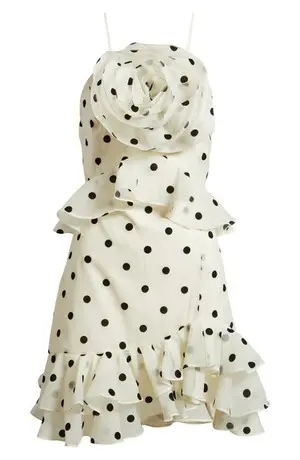 LUCY PARIS Remy Polka Dot Rosette Ruffle Mini Dress