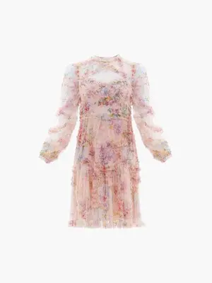 NEEDLE & THREAD Floral Diamond Ruffle Dress