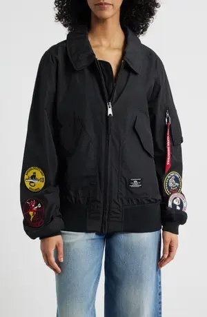 Alpha Industries Patch Detail Relaxed Fit Flight Jacket - Black