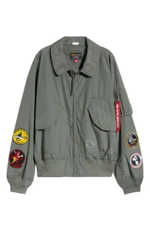 Alpha Industries Patch Detail Relaxed Fit Flight Jacket - Field Gray