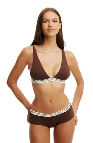 BODY Branded Cotton Plunge Triangle Bralette - French Roast