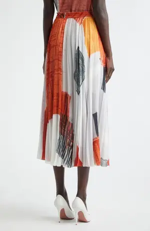 JASON WU Collage Print Pleated Chiffon Midi Skirt