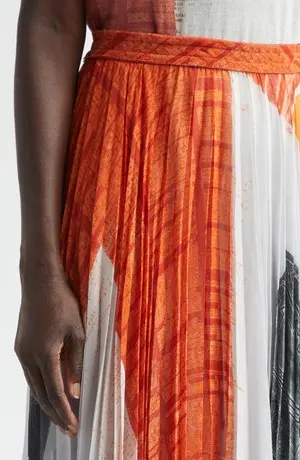 JASON WU Collage Print Pleated Chiffon Midi Skirt