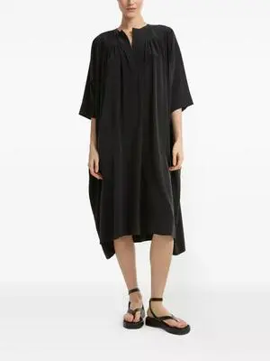 YVES SALOMON V-neck Tie Silk Midi Dress