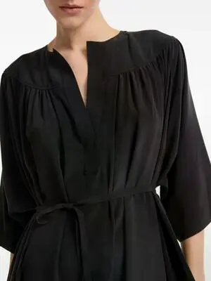 YVES SALOMON V-neck Tie Silk Midi Dress