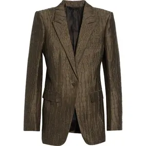 TOM FORD Crocodile Linen & Silk Blend Jacquard Jacket - Olive Green