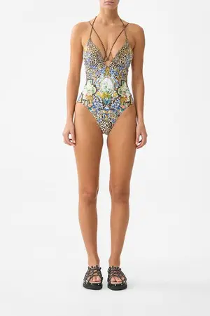 Camilla Multi Strap Halter Tri One Piece W Trim