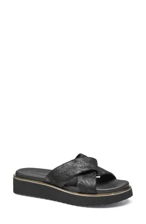 Johnston & Murphy Mitzi Platform Wedge Slide Sandal - Black Metallic Suede