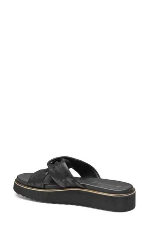 Johnston & Murphy Mitzi Platform Wedge Slide Sandal - Black Metallic Suede