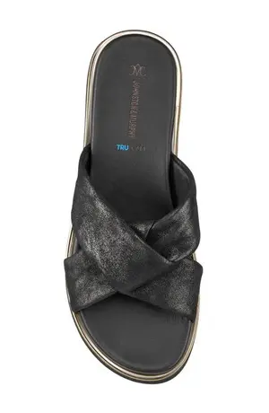 Johnston & Murphy Mitzi Platform Wedge Slide Sandal - Black Metallic Suede