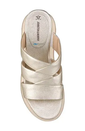 Johnston & Murphy Colleen Platform Wedge Slide Sandal - Platinum Metallic Sheepskin