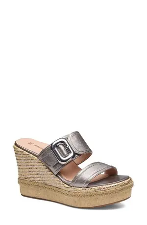 Johnston & Murphy Addison Buckle Platform Wedge Slide Sandal - Light Bronze Sheepskin