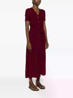 Eric Bompard Ribbed Belted Maxi Dress - Red
