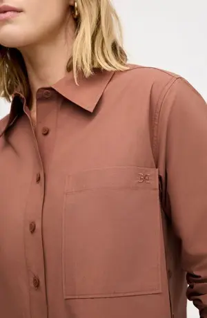 Sam Edelman Cotton Poplin Button-up Shirt - Mocha