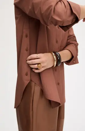 Sam Edelman Cotton Poplin Button-up Shirt - Mocha