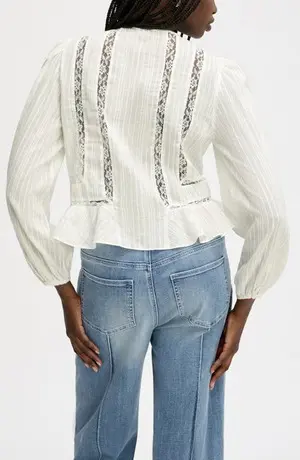 Sam Edelman Lace Inset Ruffle Cotton Button-up Shirt - Bright White