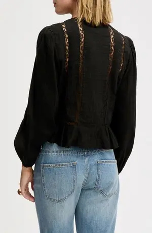 Sam Edelman Lace Inset Ruffle Cotton Button-up Shirt
