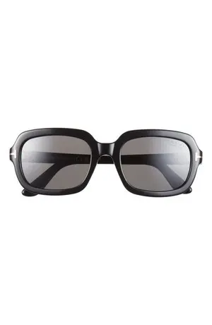 TOM FORD Lana 53mm Polarized Rectangular Sunglasses - Shiny Black/smoke Lens