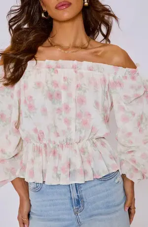 VICI Floral Print Off-the-shoulder Peplum Top