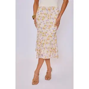 VICI Honey Hues Floral Midi Skirt - Cream Multi