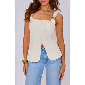 VICI Primrose Buckle Detail Peplum Top - Cream
