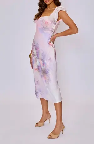 VICI Aura Floral Satin Midi Slipdress