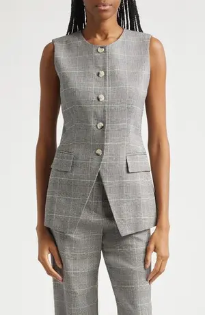 Veronica Beard Lois Glen Plaid Linen-blend Vest