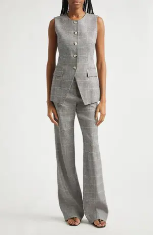 Veronica Beard Lois Glen Plaid Linen-blend Vest