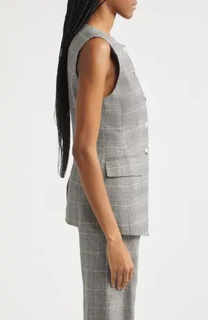 Veronica Beard Lois Glen Plaid Linen-blend Vest