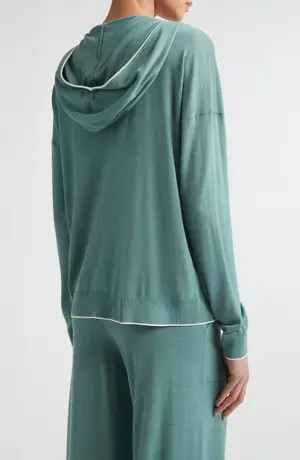 Eleventy Avalon Travel Merino Wool Full Zip Hoodie - White/jade