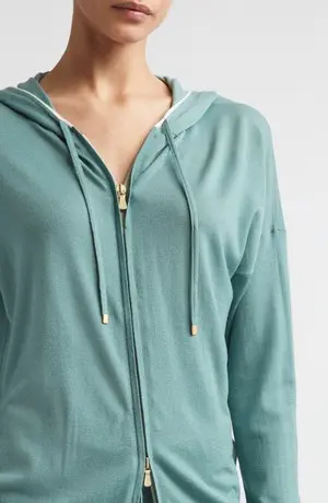 Eleventy Avalon Travel Merino Wool Full Zip Hoodie - White/jade